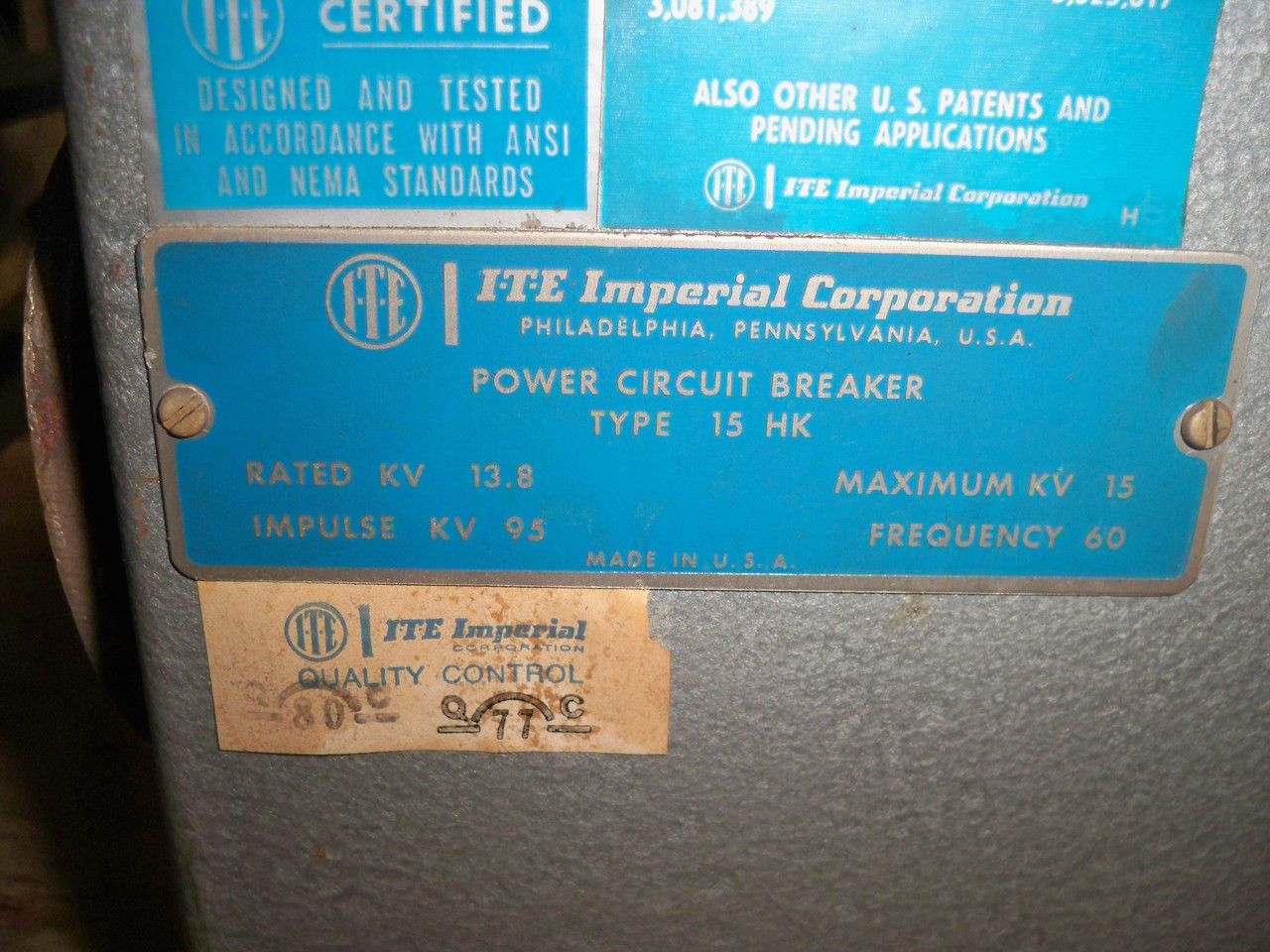 15HK ITE Imperial 15KV 1200A EO/DO Air Circuit Breaker | Used ...