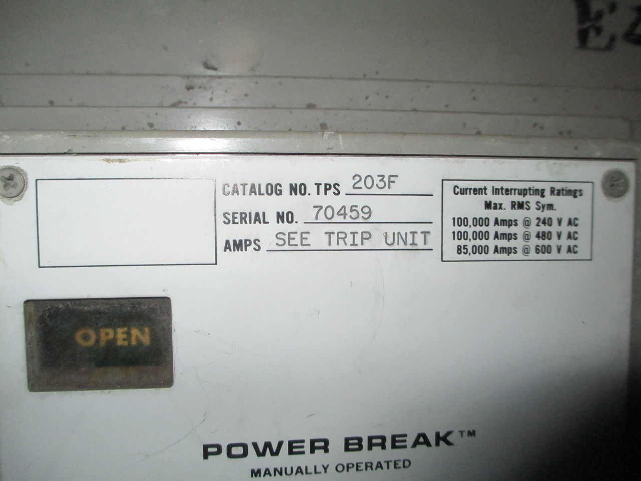 TPS203F GE Power Break Breaker 1400 Amp 600 VAC M/O | Used ...