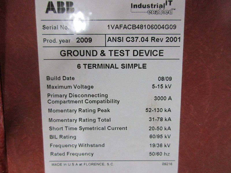 ABB 6 Terminal Simple Ground & Test Unit 3000A 5-15KV | Used ...