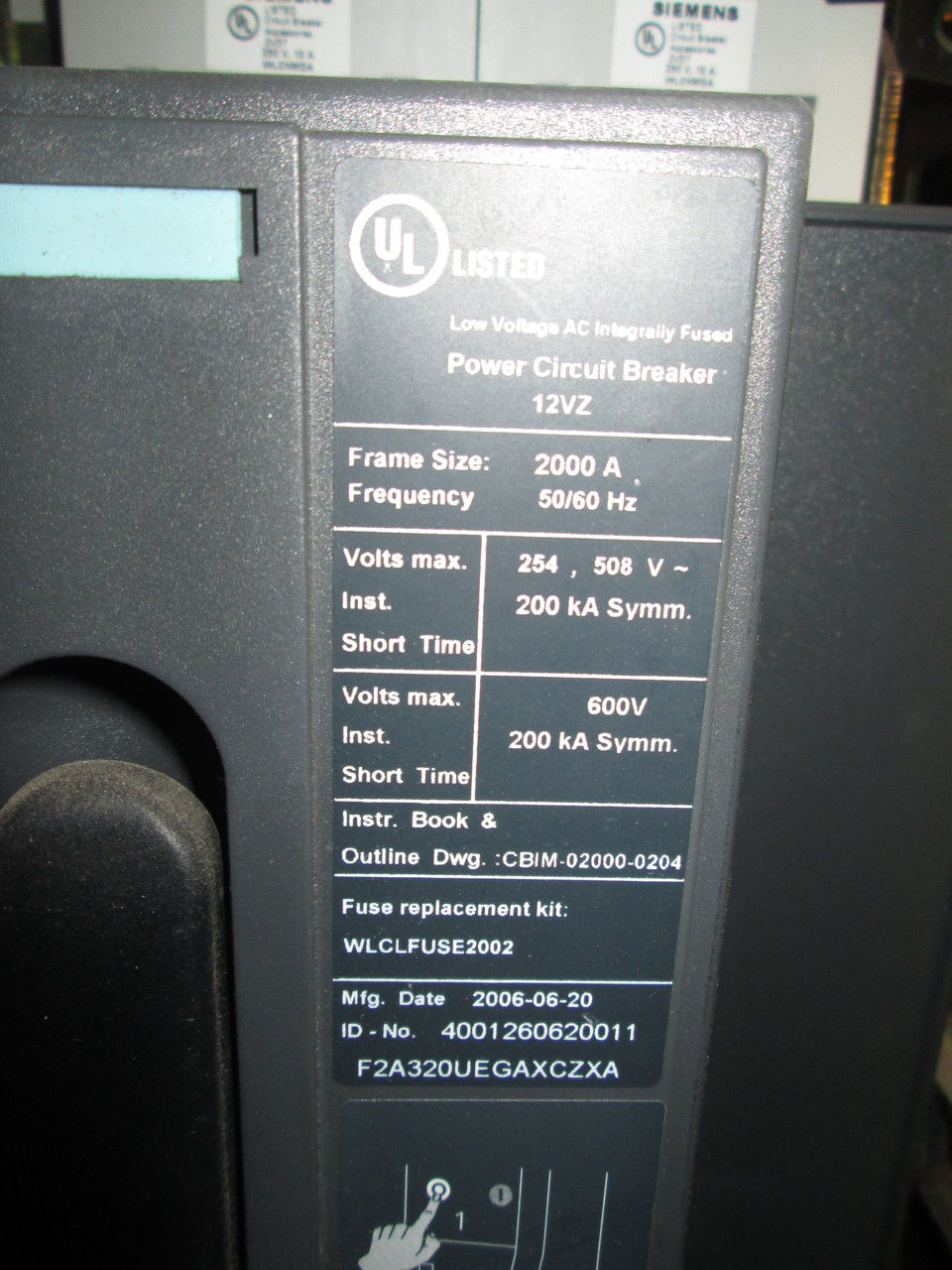 WLF2A320 Siemens 2000A Frame 2000A Rated 600V Fused Power Circuit ...