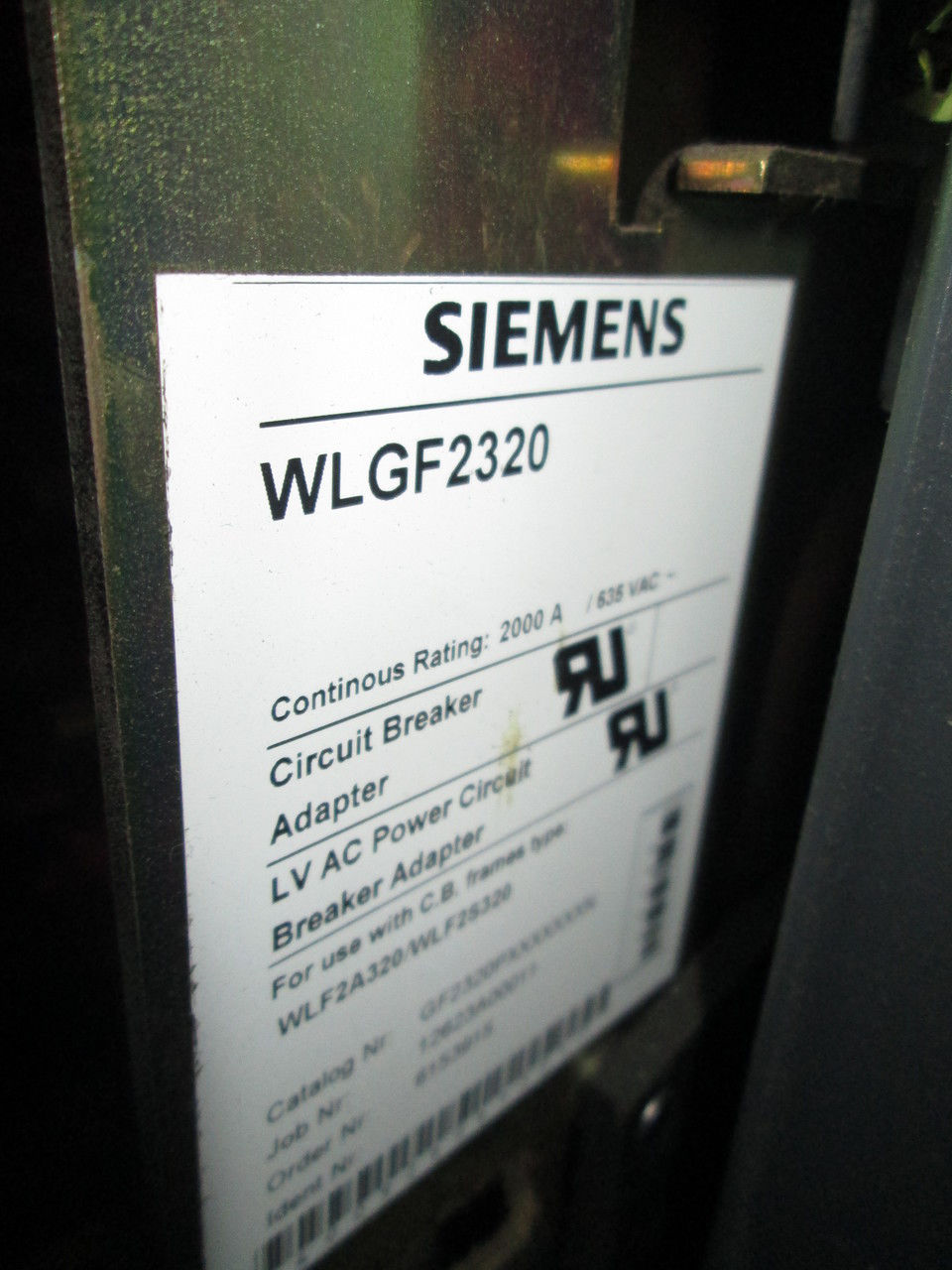 WLF2A320 Siemens 2000A Frame 2000A Rated 600V Fused Power Circuit ...