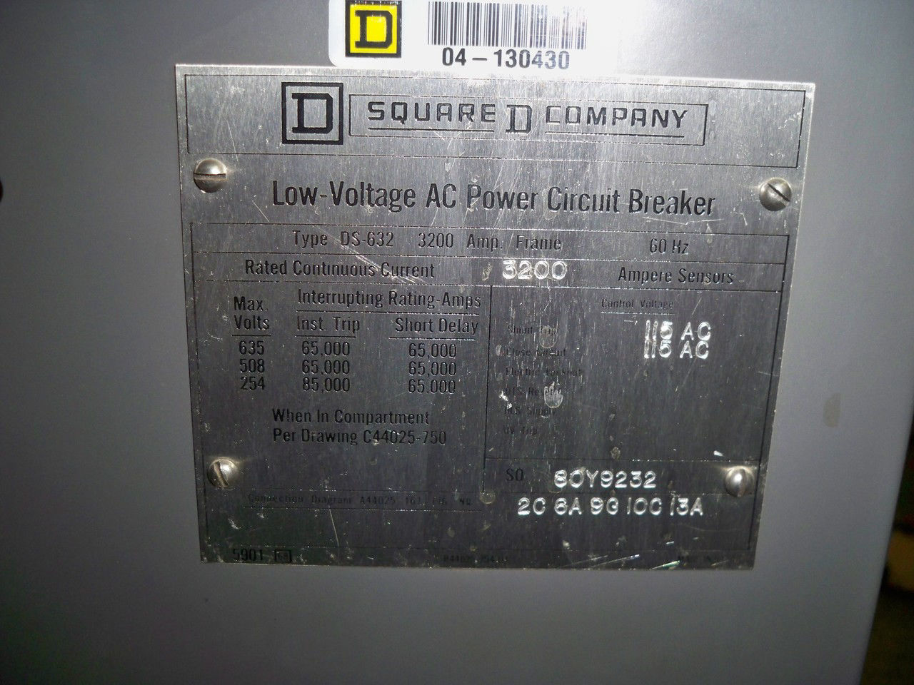 DS632 Square D 3200A Frame 3200A Rated 600V Air Circuit Breaker EO/DO ...