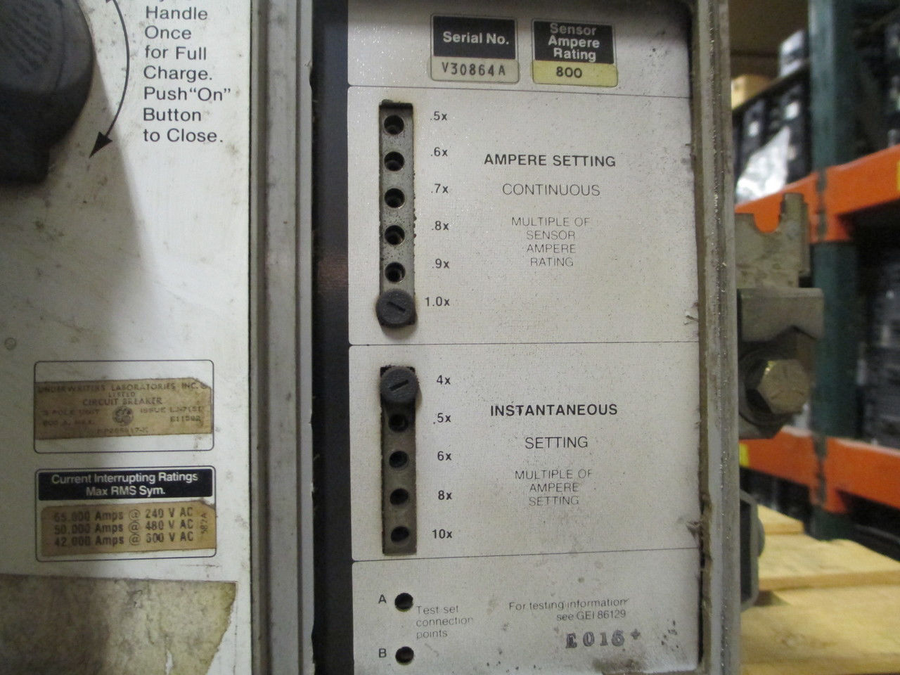 TPRR3608 GE Power Break Breaker 800 Amp 600 VAC M/O D/O | Used ...