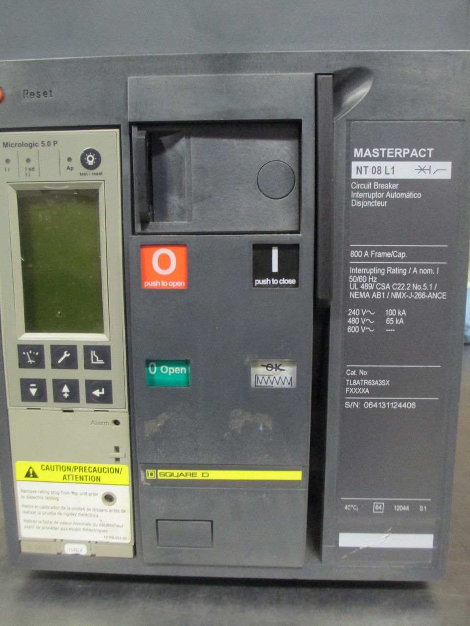 NT08L1 Square D MasterPact Circuit Breaker W/ Micrologic 5.0P & 600 Amp ...