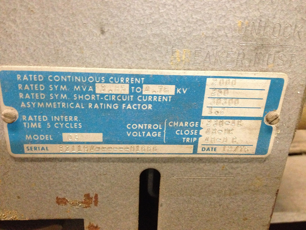 5-HK-2000 ITE Air Circuit Breaker - 5KV 2000A EO/DO | Used ...