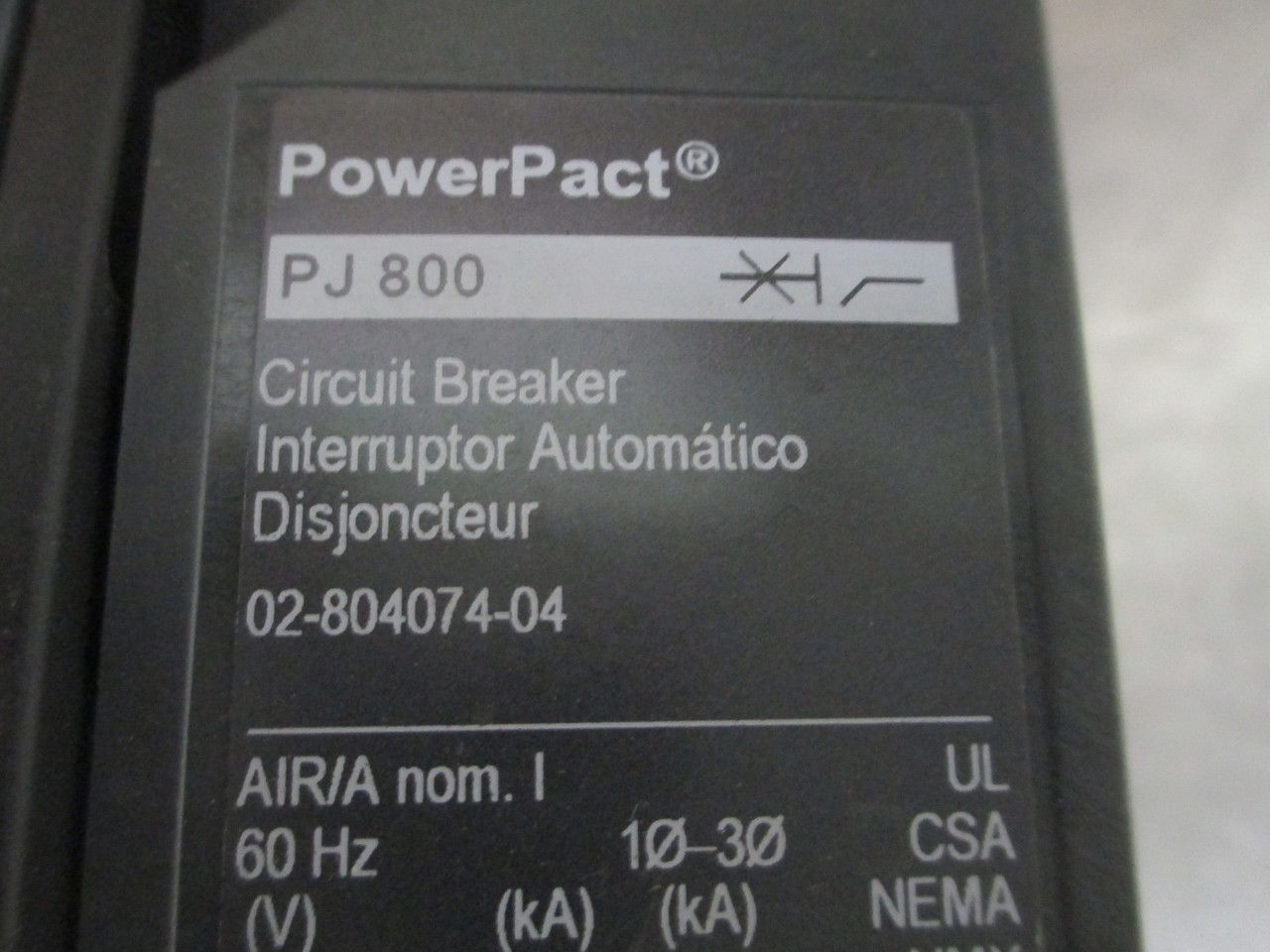 PJ800 Square D PowerPact Breaker 800 Amp 600 VAC M/O F/M | Used ...