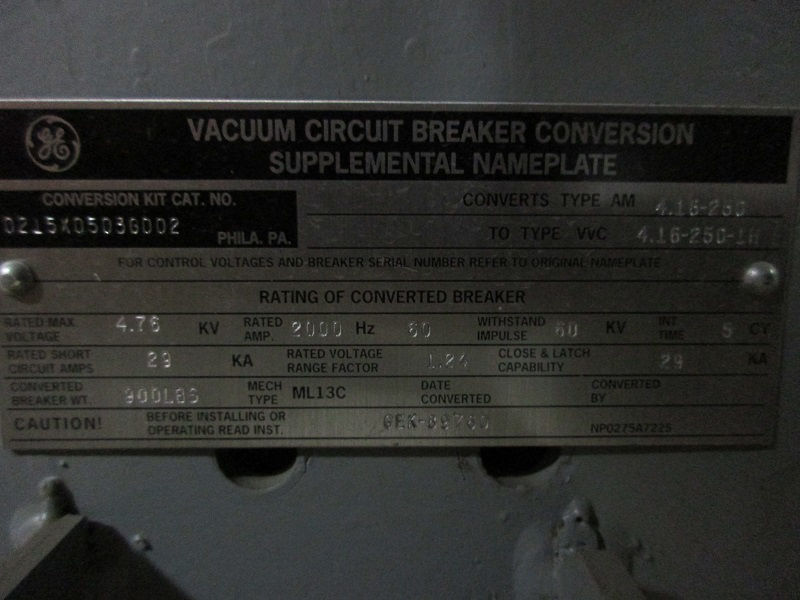 VVC-4.16-250-1H Magne Blast GE Vacuum Breaker Conversion 2000A 4.76KV ...