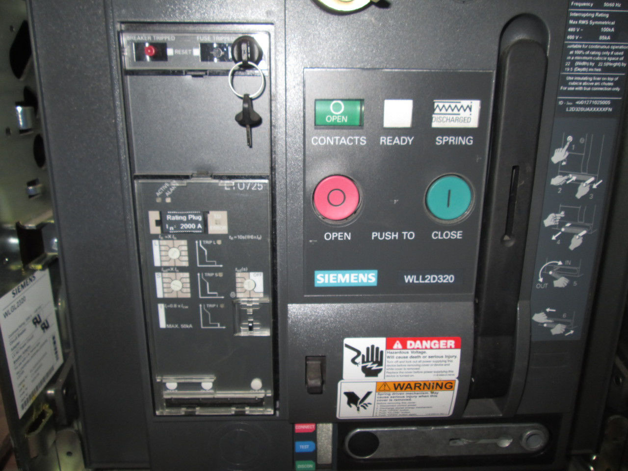 WLL2D320 Siemens 2000A Frame 2000A Rated 600V Power Circuit Breaker M/O ...