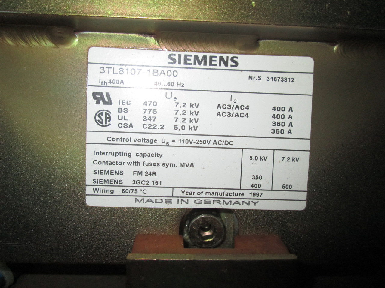 Siemens 8100 Class E2 Motor Controller #25-321-850-501 4160V 1250hp 148 ...