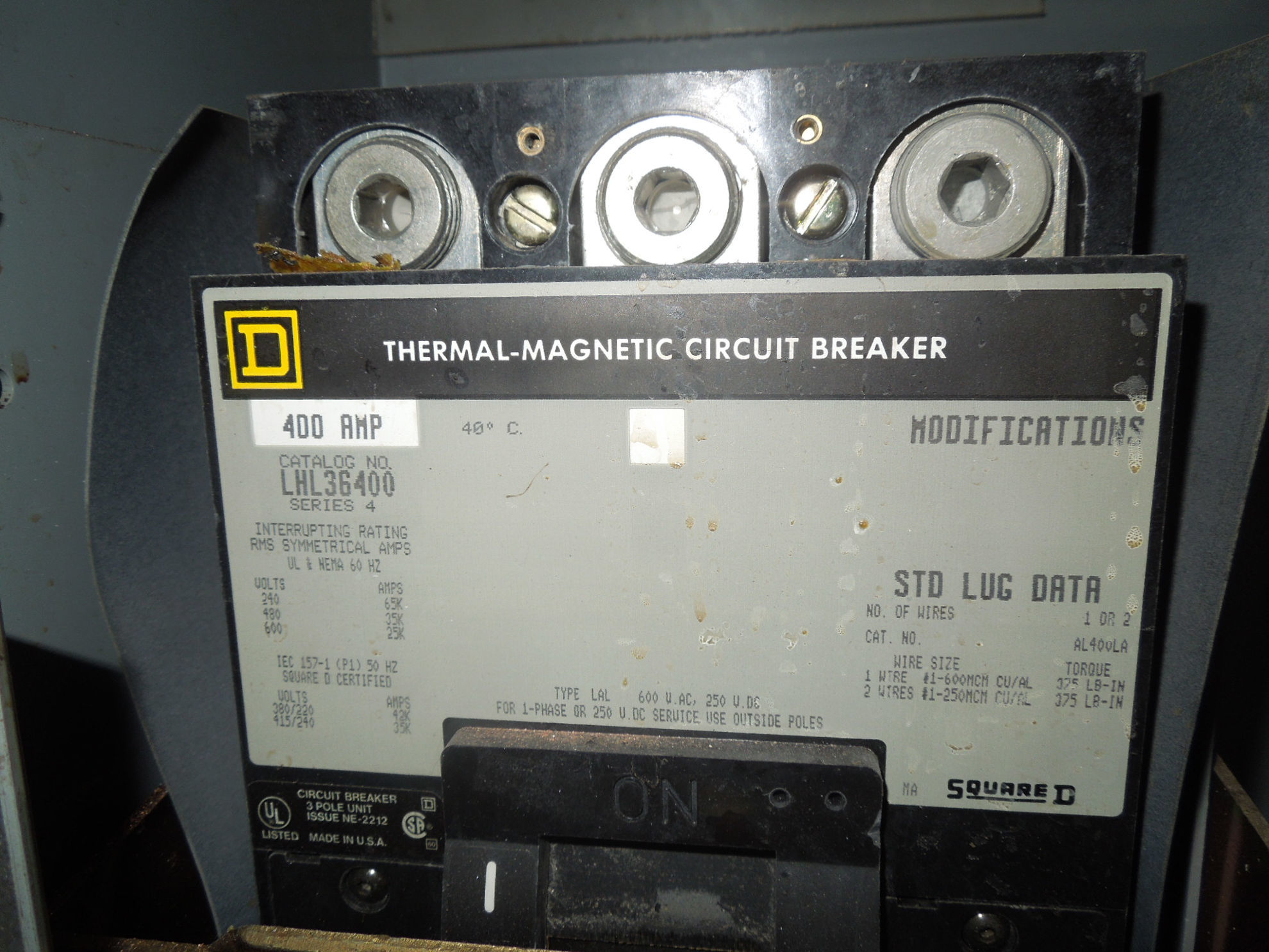 Square D Model 5 MCC 400 Amp LHL36400 Breaker Main 480Y/277 Volt R&G ...