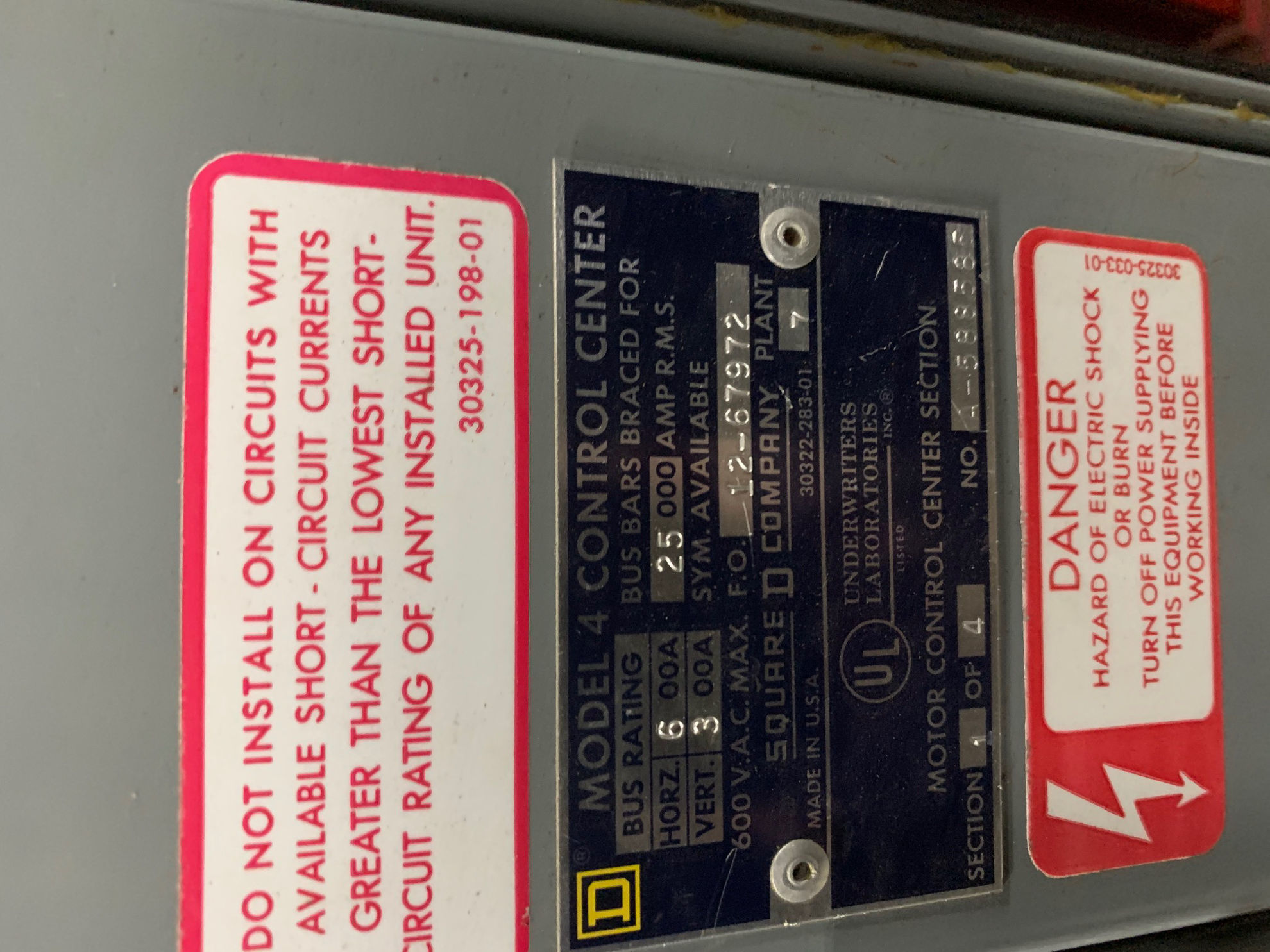 Square D Model 4 MCC 600 Amp MLO 480Y/277 Volt R&G | Used & Refurbished ...