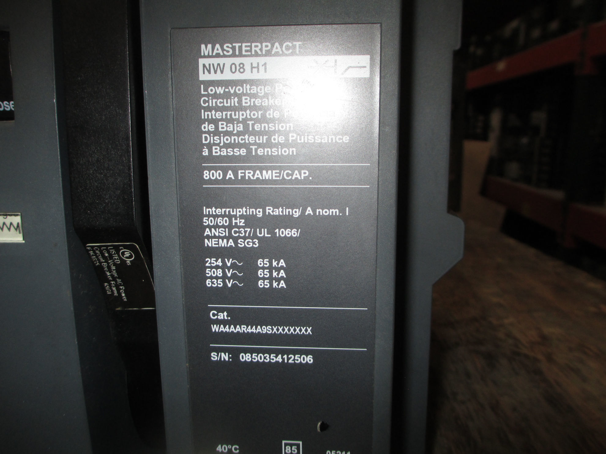 Square D MasterPact NW08H1 Circuit Breaker 800 Amp 600 VAC M/O D/O ...
