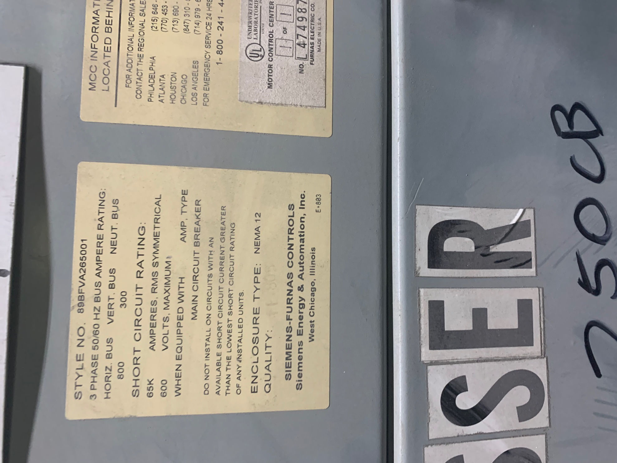 Siemens Model 95 MCC 600 Amp MLO 480Y/277 Volt R&G | Used & Refurbished ...