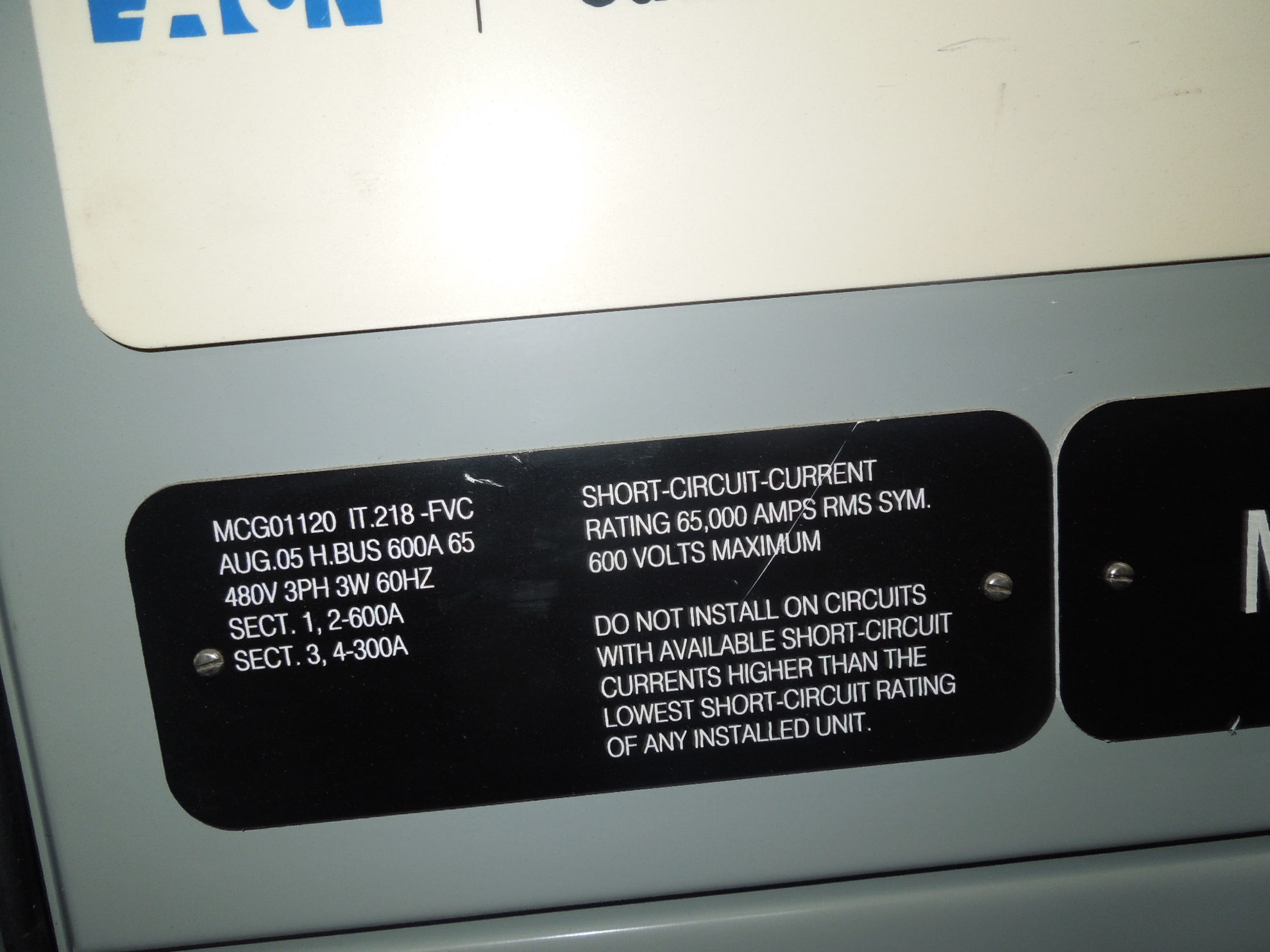 Eaton 2100 Series MCC 600 Amp MLO 480Y/277 Volt R&G | Used ...