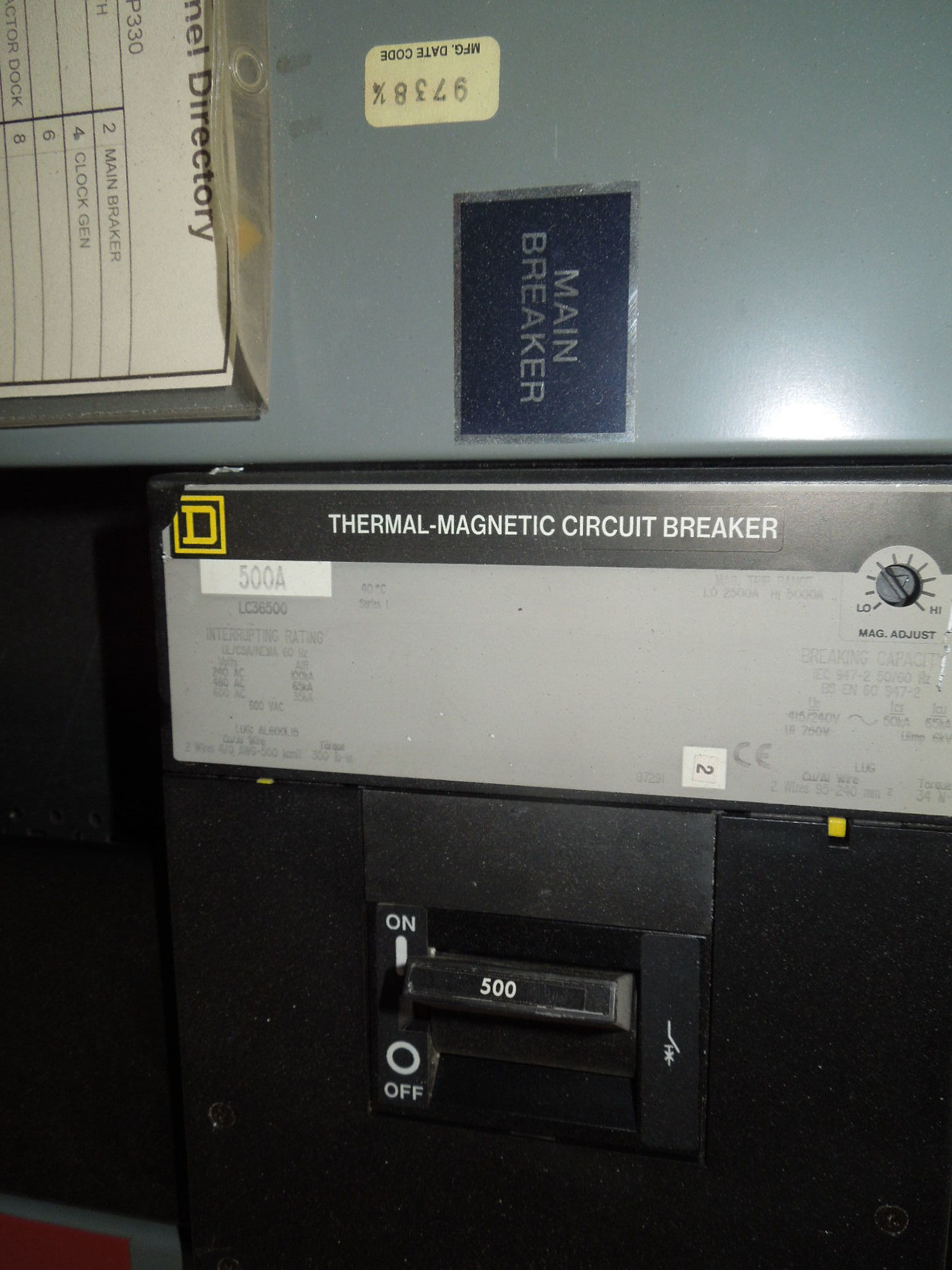 Square D I-Line Series Panelboard 500 Amp LC36500 Side Mount Main 240 ...