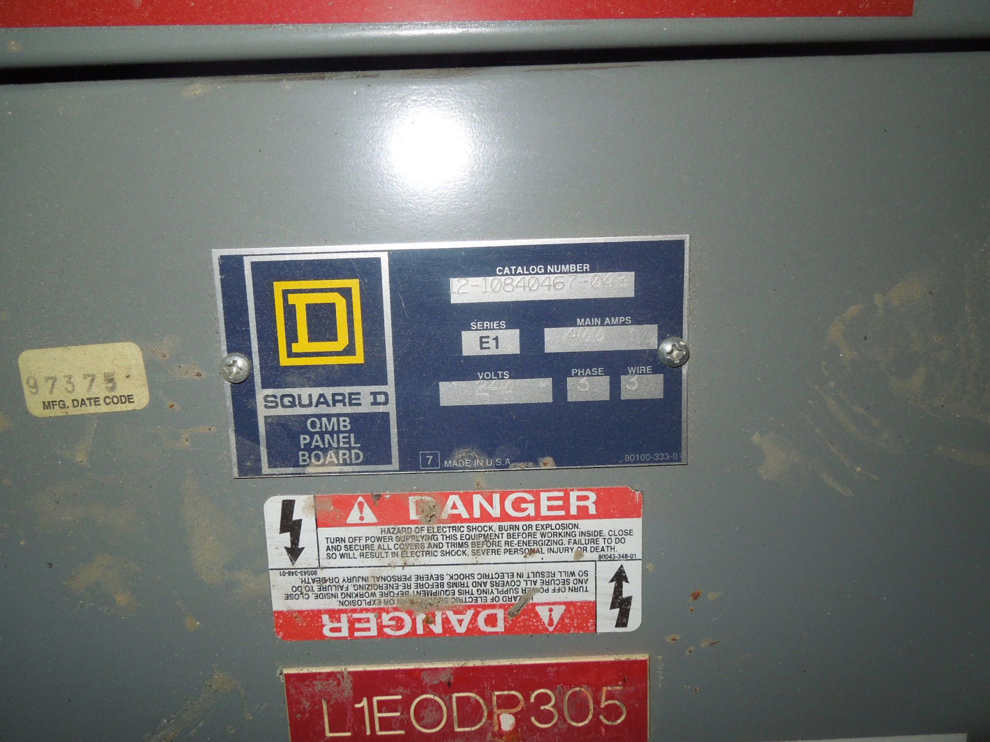 Square D QMB Panelboard MLO 400 Amp 240 Volt (3W) NEMA 1 | Used ...