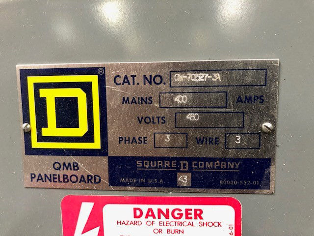 Square D QMB Panelboard QMB-3640-M Main Fusible 400 Amp 480 Volt NEMA 1 ...