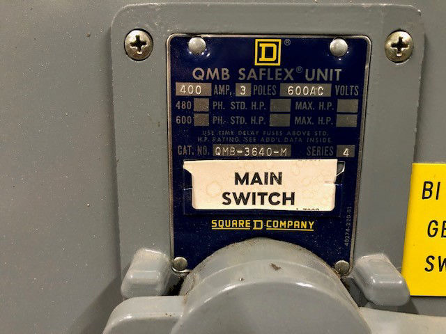 Square D QMB Panelboard QMB-3640-M Main Fusible 400 Amp 480 Volt NEMA 1 ...