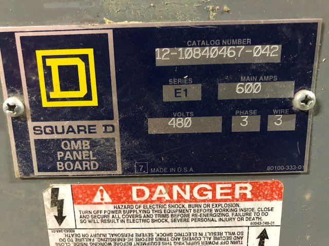 Square D QMB Panelboard MLO 600 Amp 480 Volt NEMA 1 | Used ...