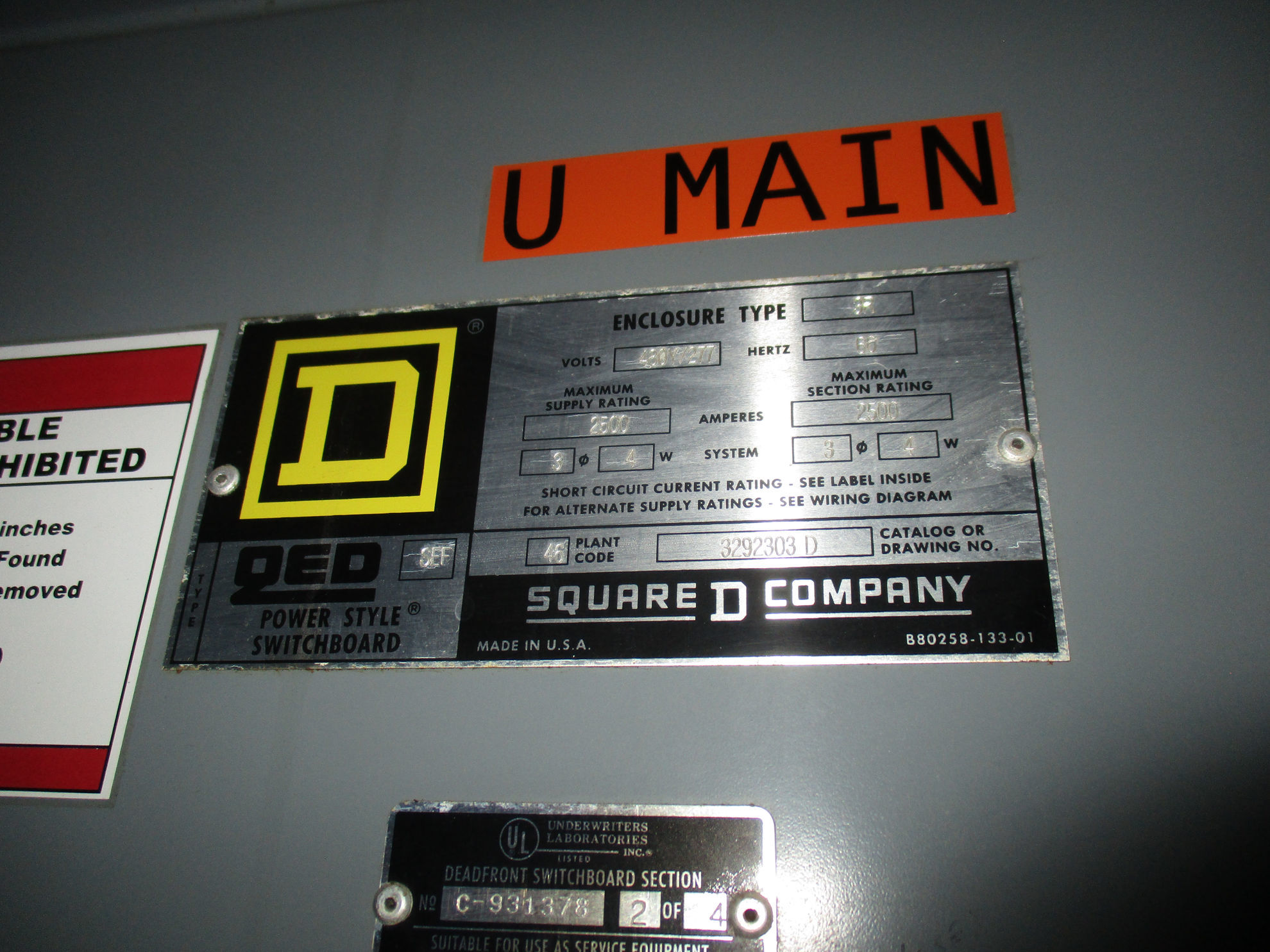 Square D Power Style Switchboard | 2500A Main Breaker | 480Y/277V 3 ...