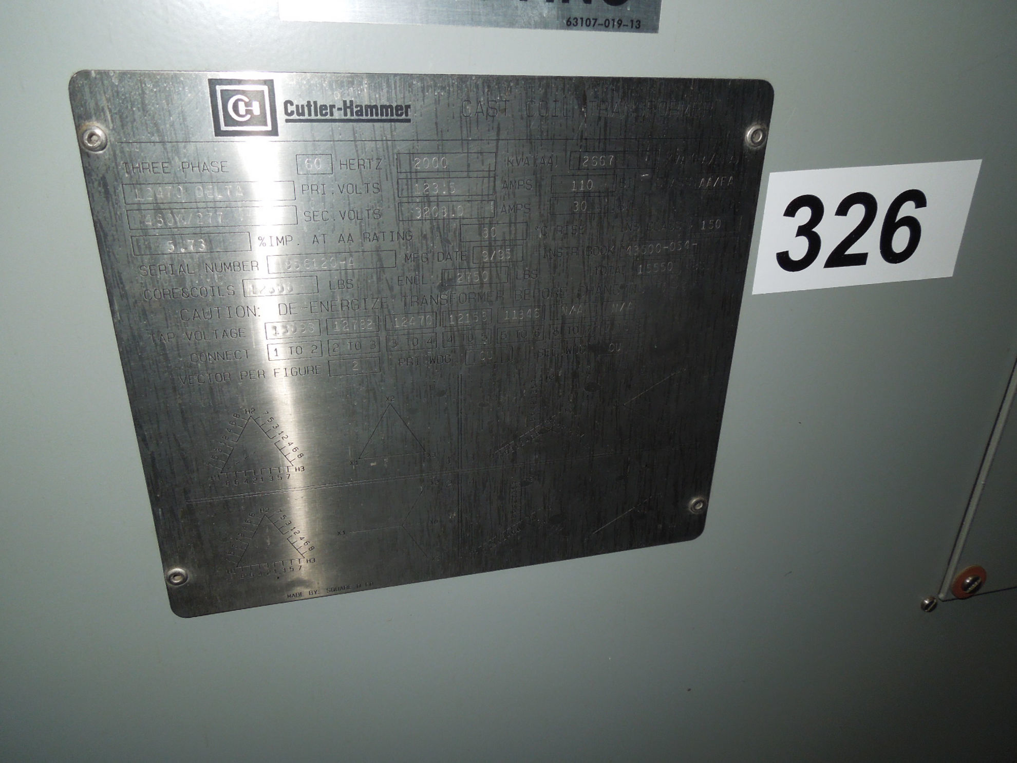 Cutler-Hammer 2000/2667 KVA 12470-480Y/277 Volt Medium Voltage Dry Type ...