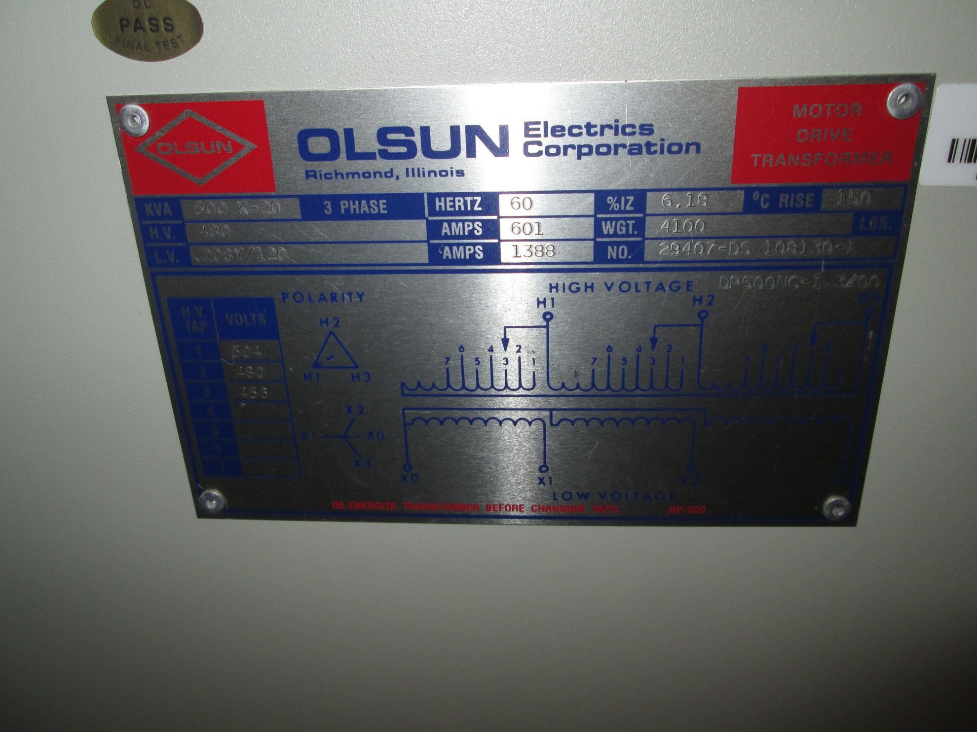 Olsun Low Voltage Dry Type K-Factor Transformer | 500 KVA 480-208Y/120 ...