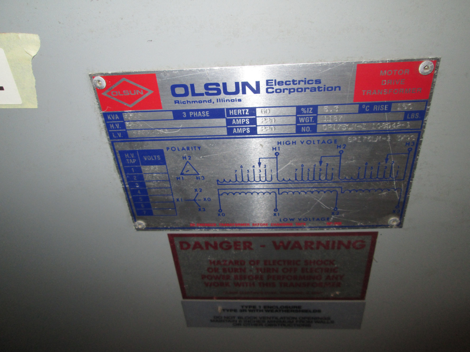 Olsun Low Voltage Dry Type Transformer | 175 KVA 460-460Y/266 Volt | 3 ...