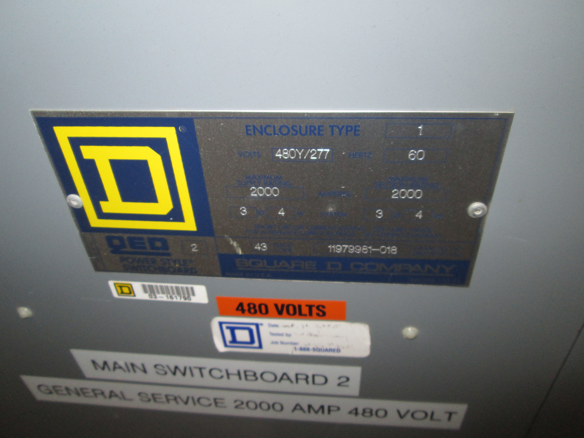 Square D QED Power Style Switchboard BPO3620E | 2000 Amp Fusible Main ...