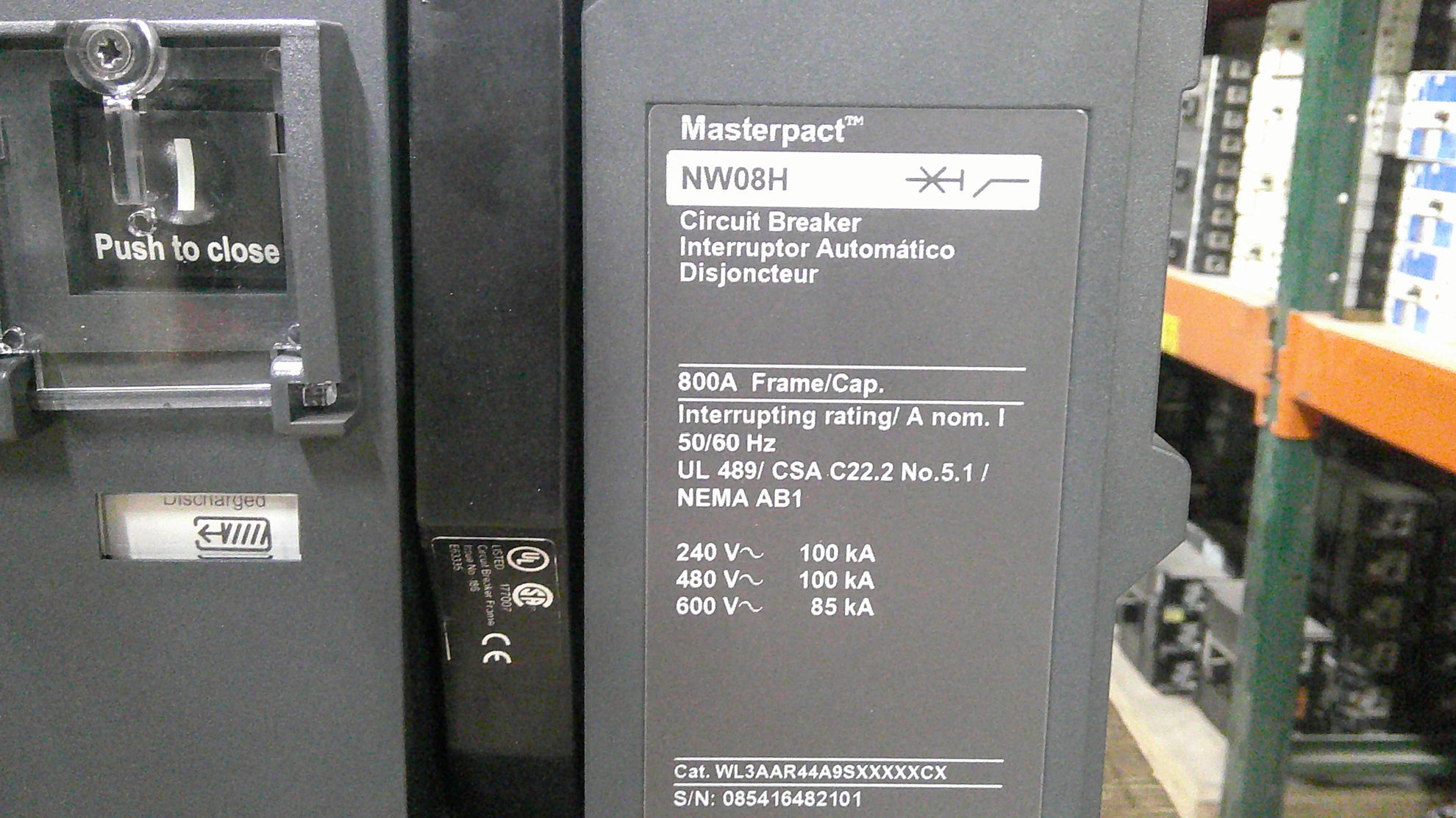 Square D MasterPact NW08H Circuit Breaker 800 Amp 600 Volt AC M/O D/O ...