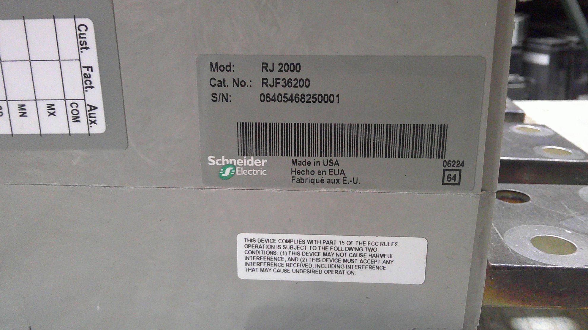 Square D PowerPact RJ2000 Circuit Breaker 2000 Amp 600 Volt AC M/O F/M ...