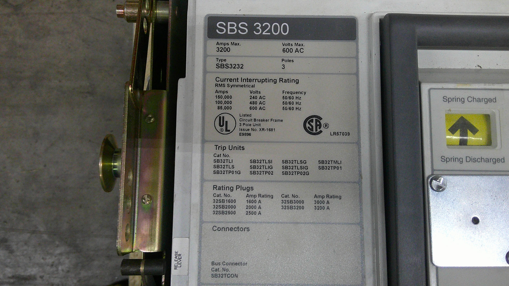Siemens SBS3200 Circuit Breaker 3200 Amp 600 Volt AC E/O D/O | Used ...