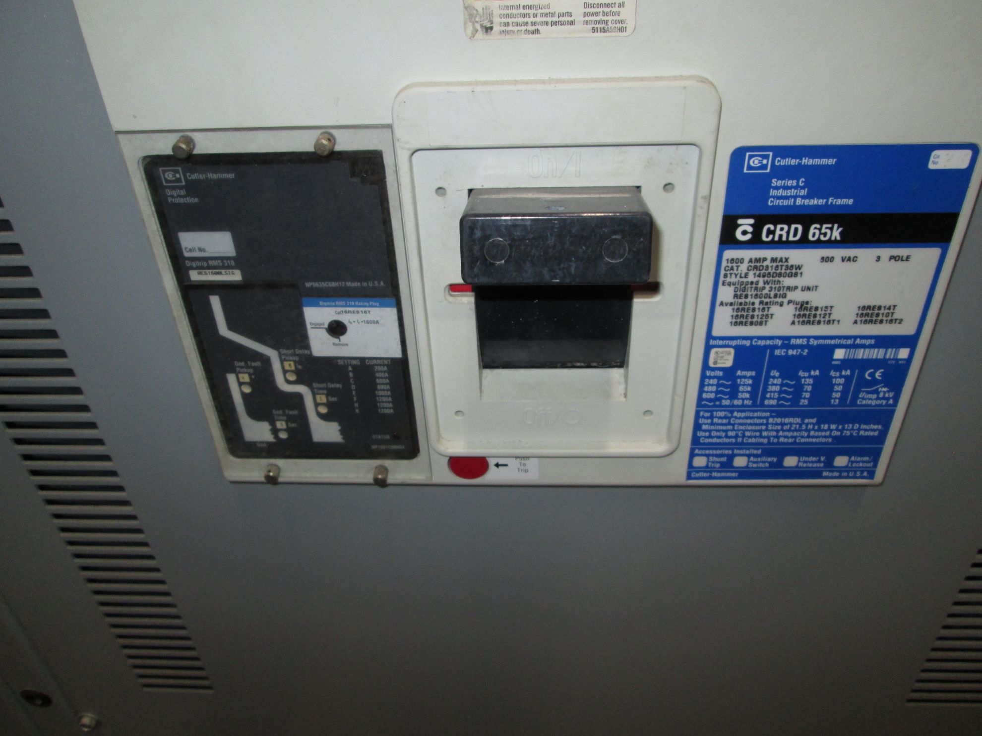 Cutler-Hammer Pow-R-Line Switchboard CRD316T36W | 1600 Amp Main Breaker ...