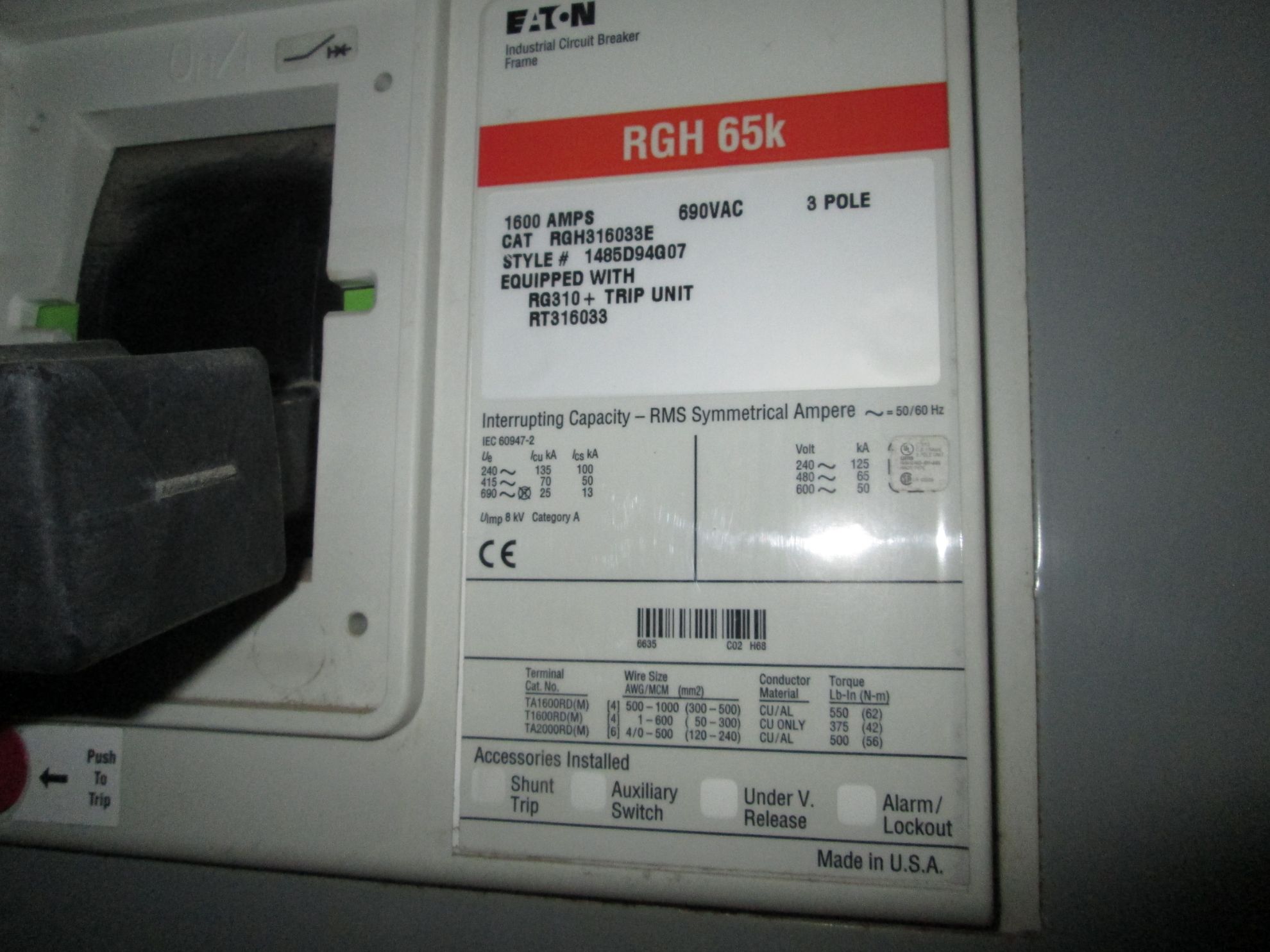 Eaton Pow-R-Line Switchboard 1600 Amp 480Y/277 Volt 3 Ph 4W NEMA 3R R&G ...