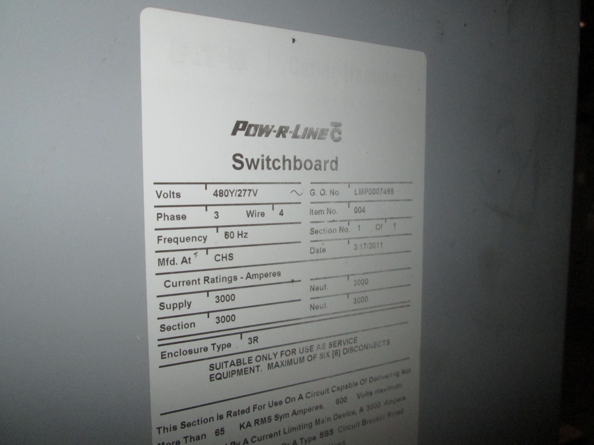 Cutler-Hammer Pow-R-Line Switchboard SBS630 | 3000 Amp Main Breaker ...