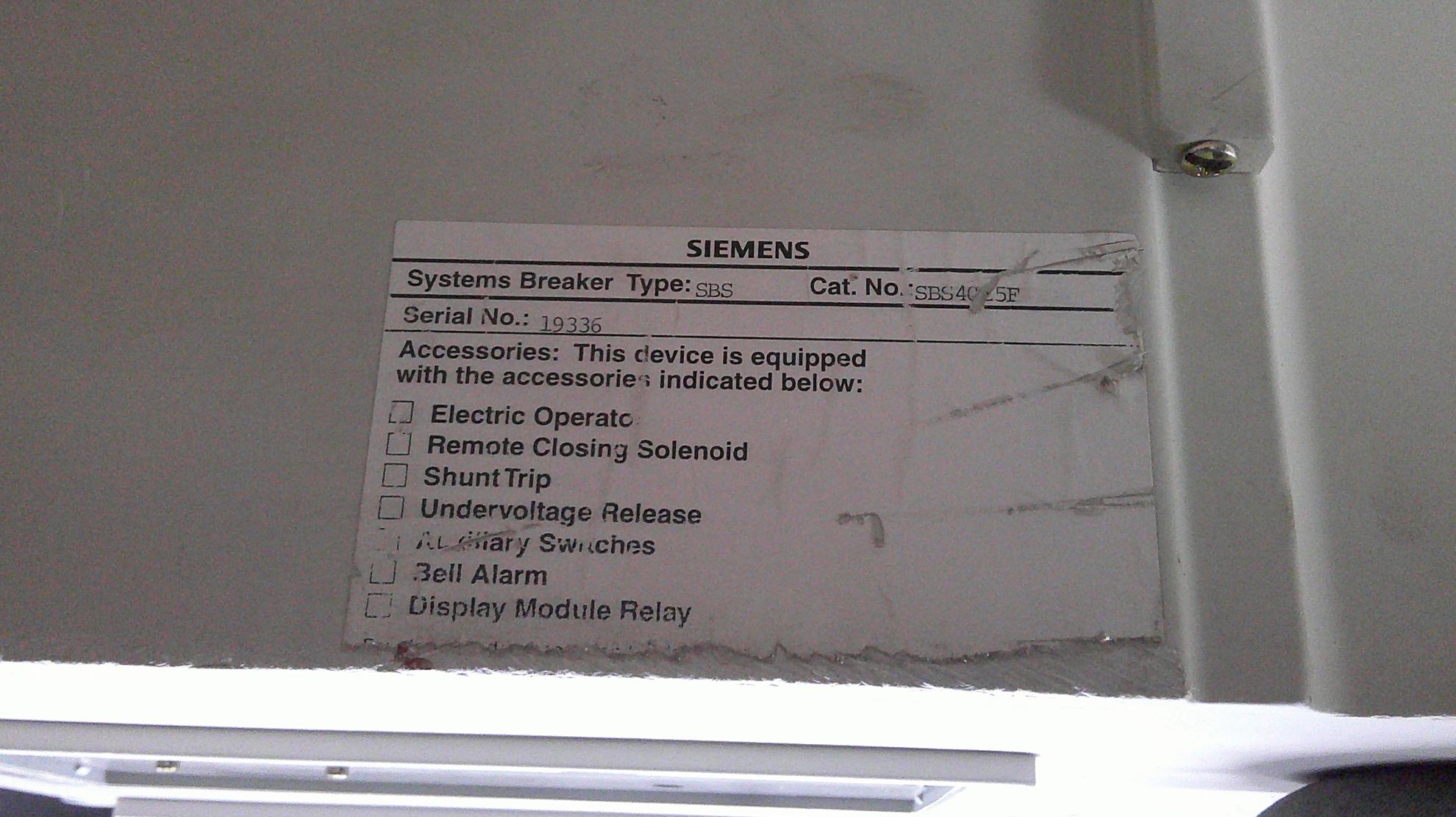 Siemens SBS2500 Circuit Breaker 2500 Amp 600 Volt AC M/O F/M | Used ...