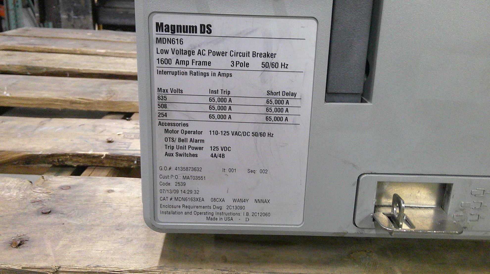 Eaton/ Cutler-Hammer Magnum DS MDN616 Circuit Breaker 1600 Amp 600 Volt ...