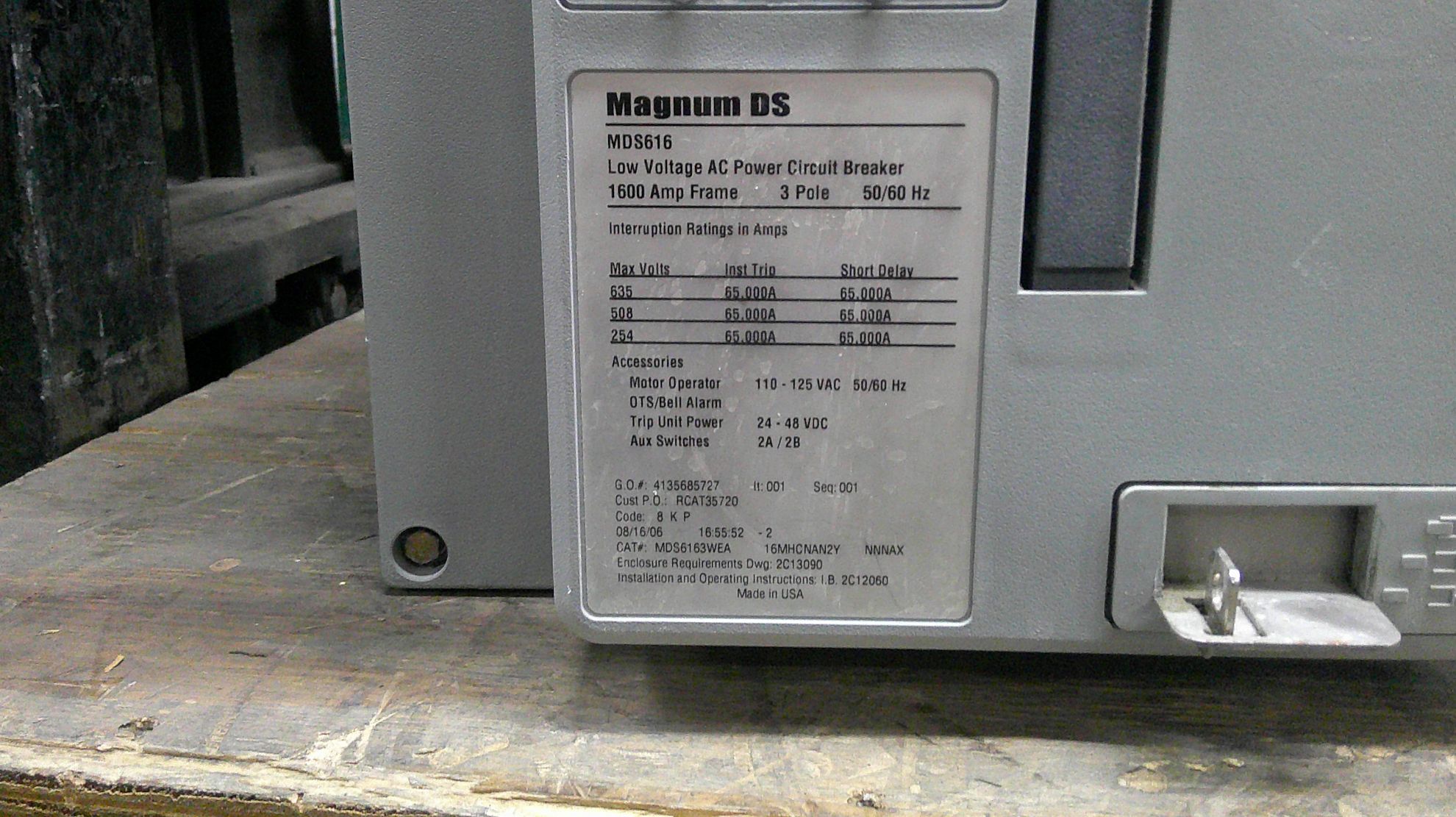 Eaton/ Cutler-Hammer Magnum DS MDS616 Circuit Breaker 1600 Amp 600 Volt ...