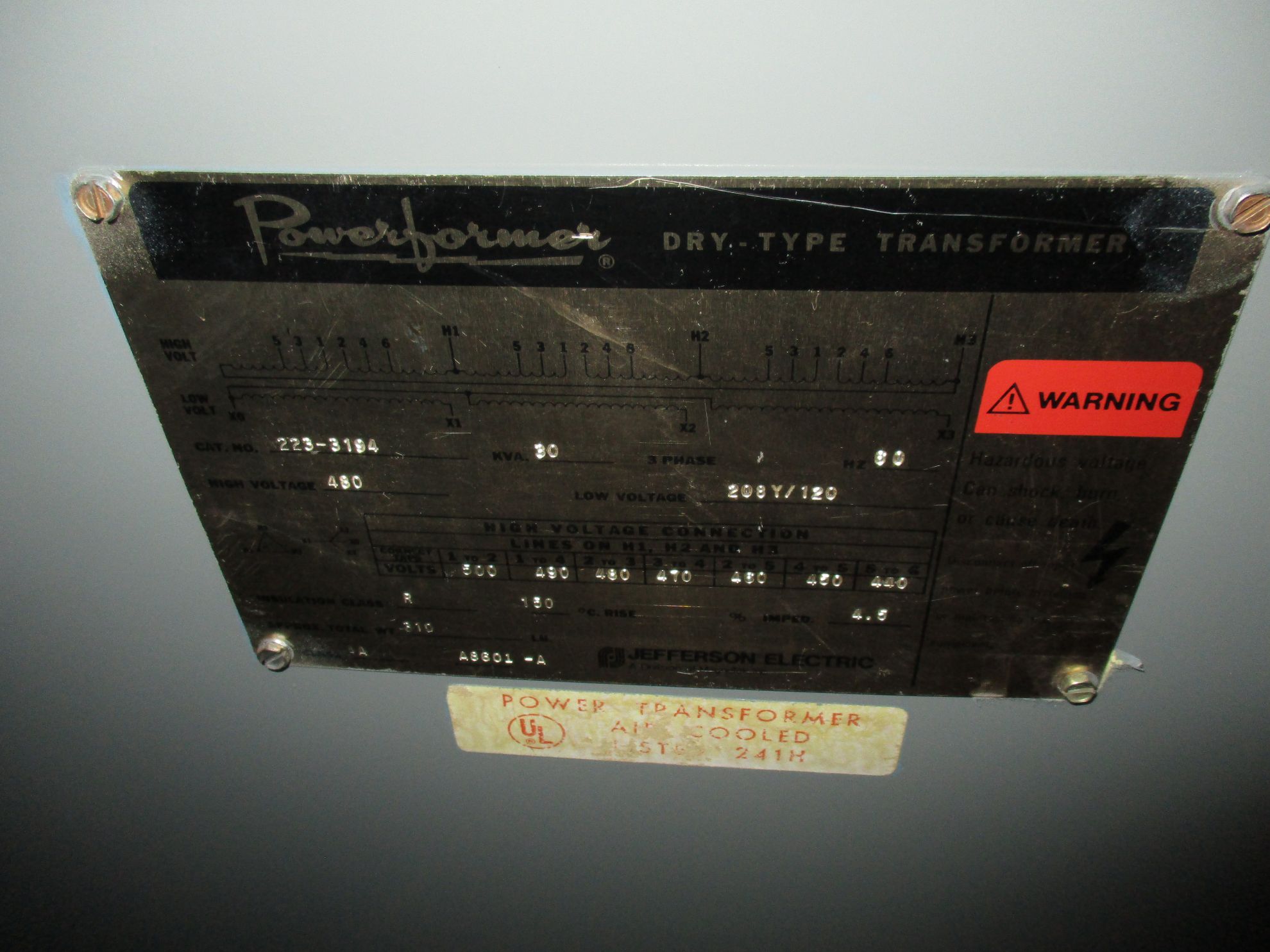 Powerformer Low Voltage Dry Type Transformer | 30 KVA 480-208Y/120 Volt ...