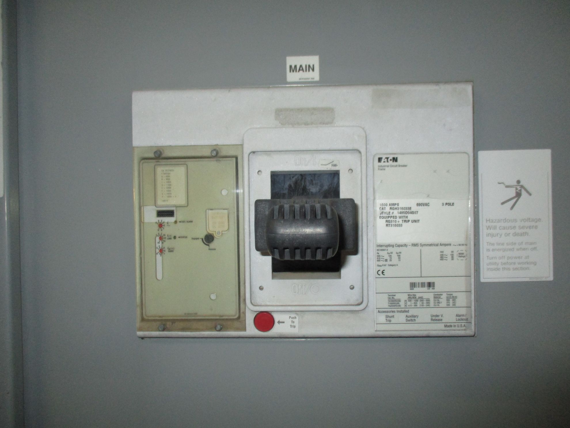Eaton Pow-R-Line Switchboard RGH316033E | 1600 Amp Main Breaker | 480Y ...