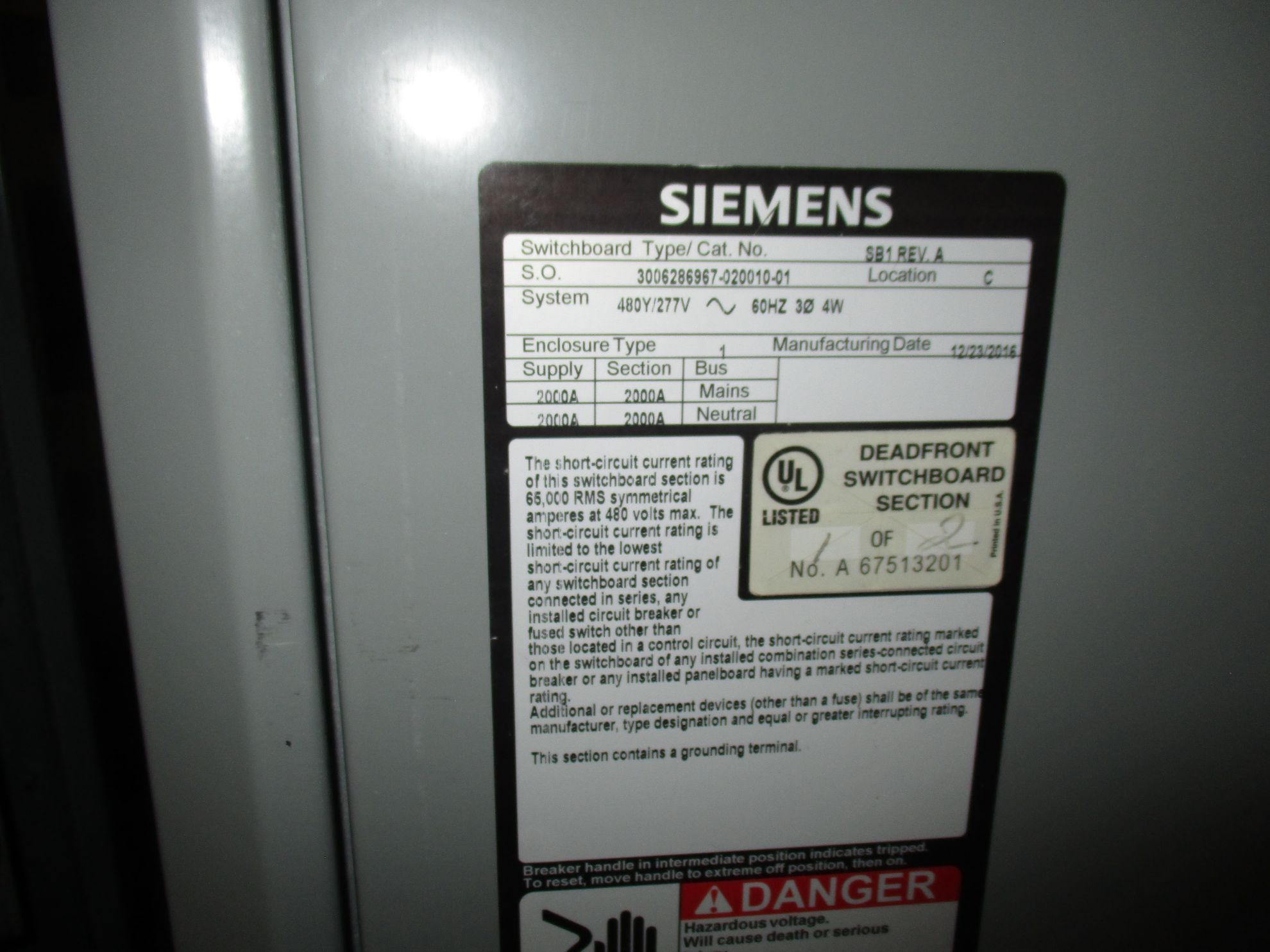 Siemens SB1 Switchboard | 3000 Amp Main Lug Only | 480Y/277V 3-Phase 4 ...