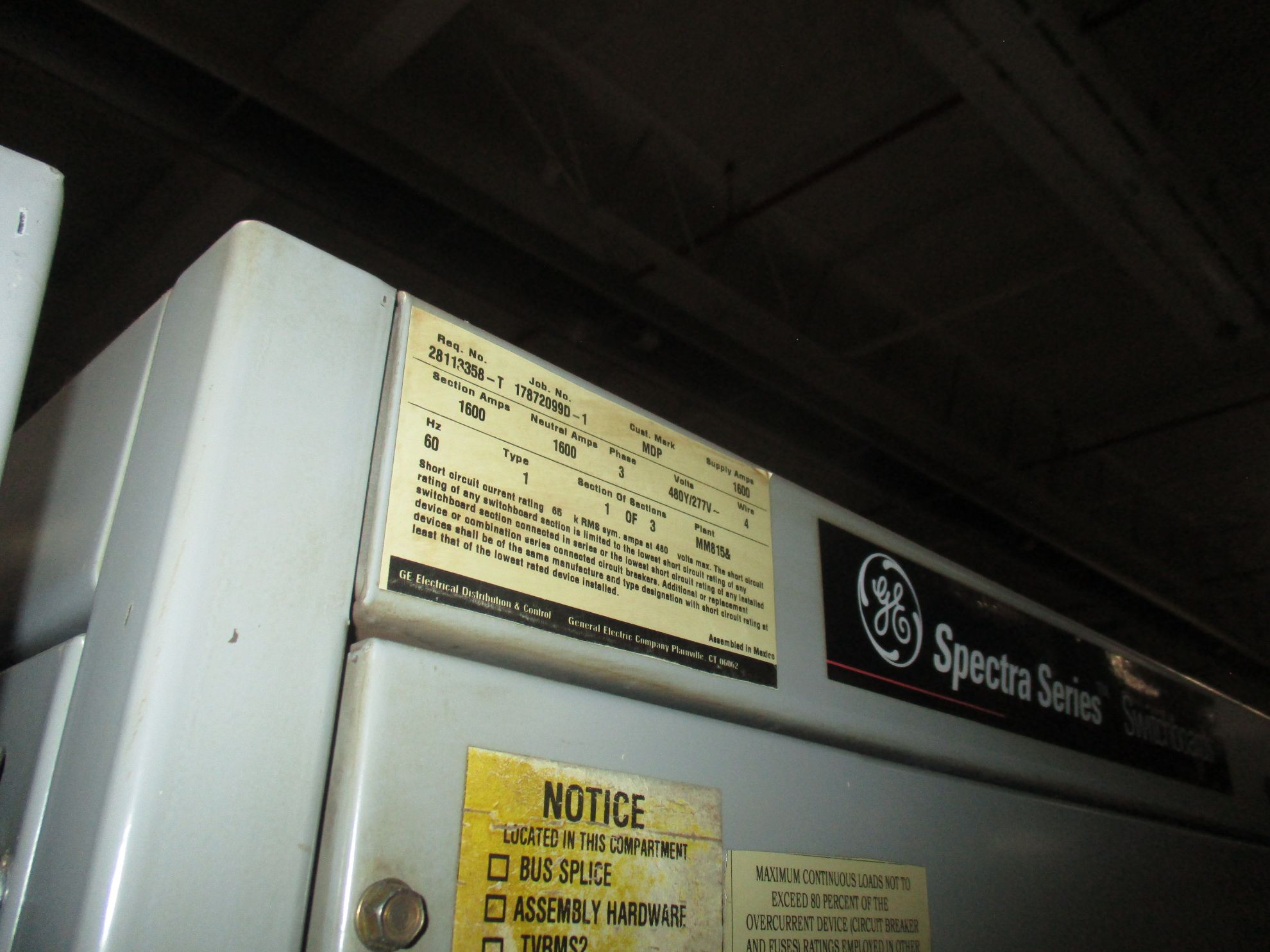 General Electric Spectra Series Switchboard SSF16D216 | 1600 Amp Main ...