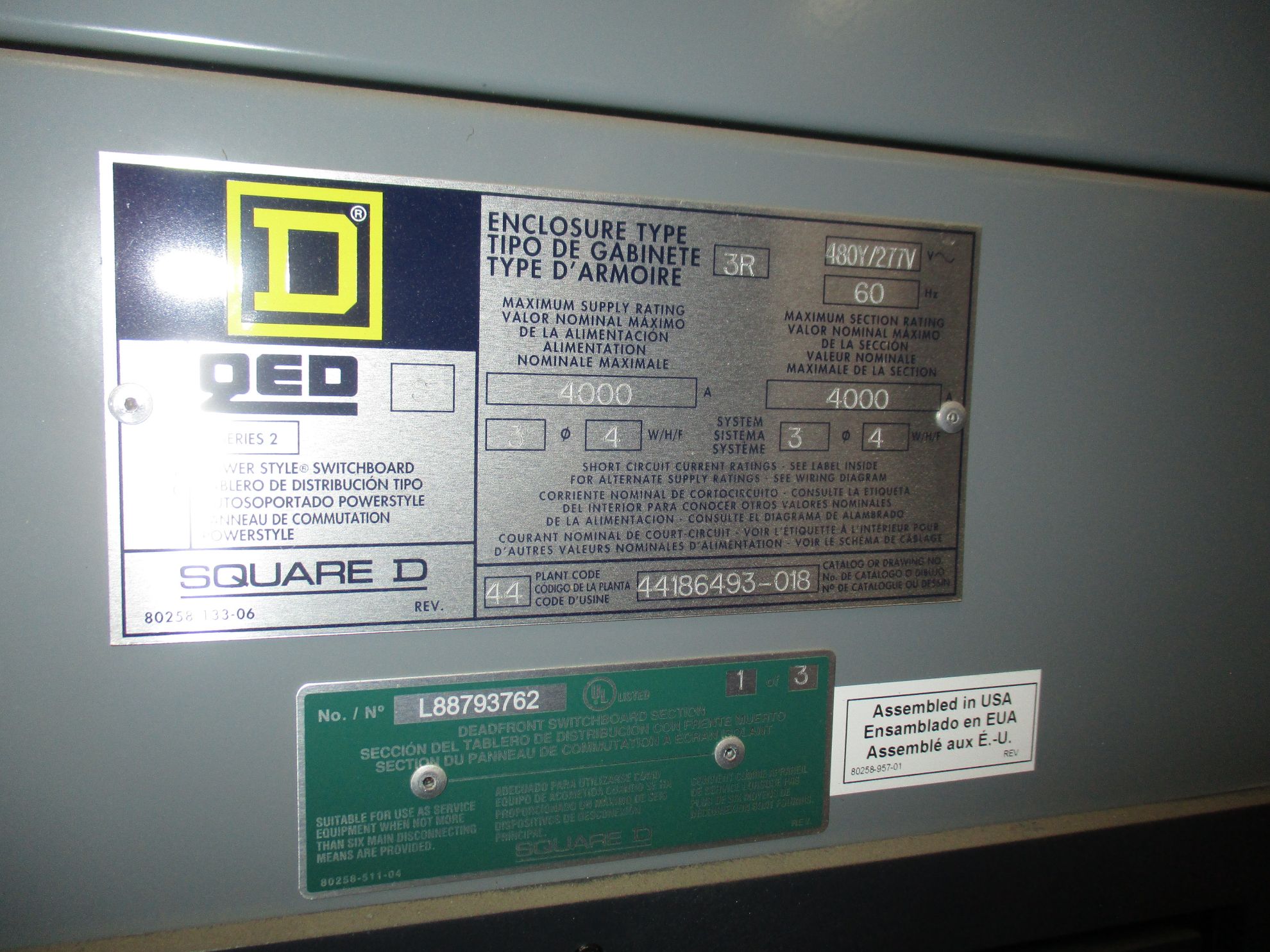 Square D QED Power Style Switchboard NW40BH2 | 4000 Amp Main Breaker ...