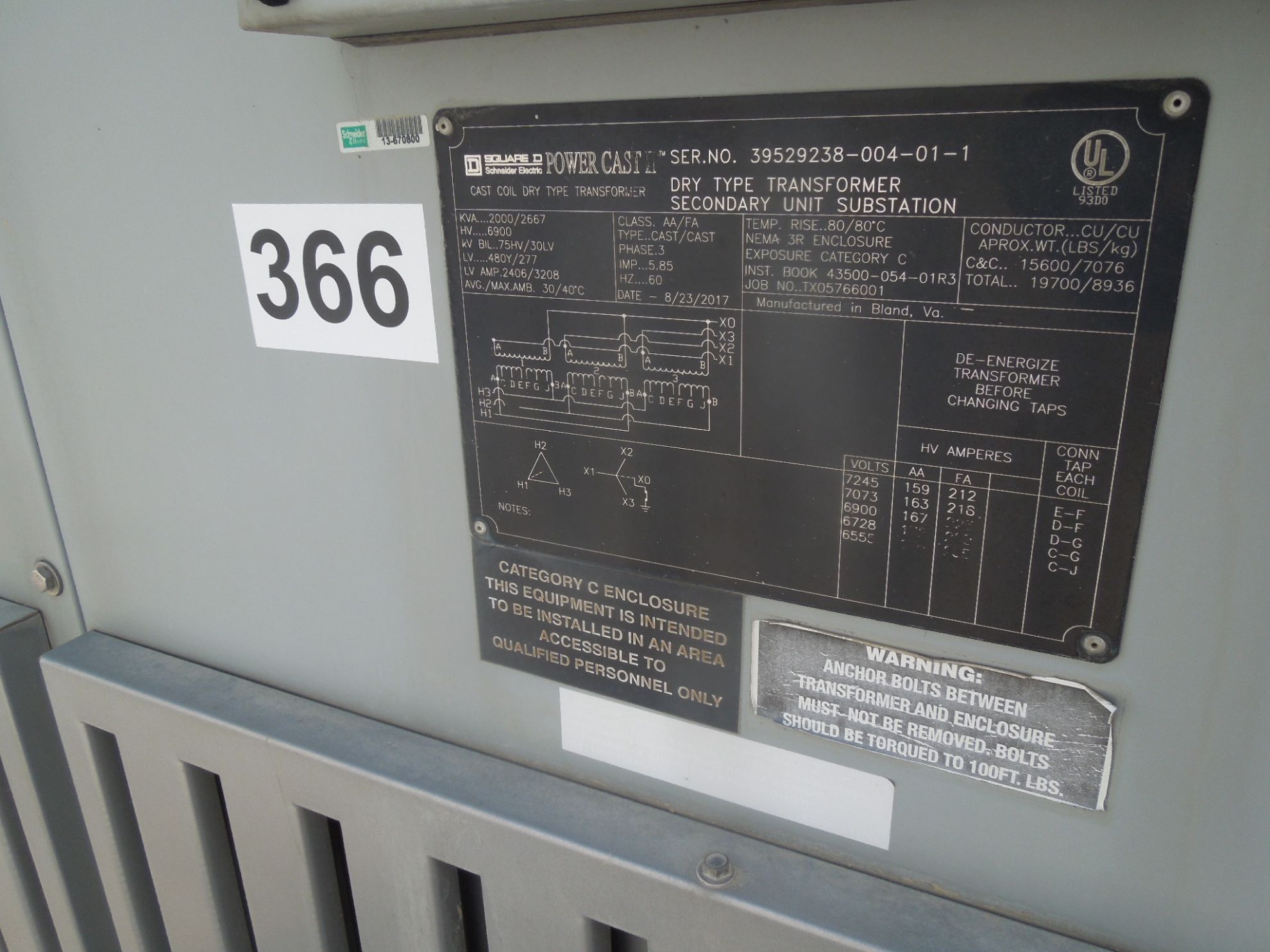 Square D Power Cast II Medium Voltage Dry Type Transformer | 2000/2667 ...