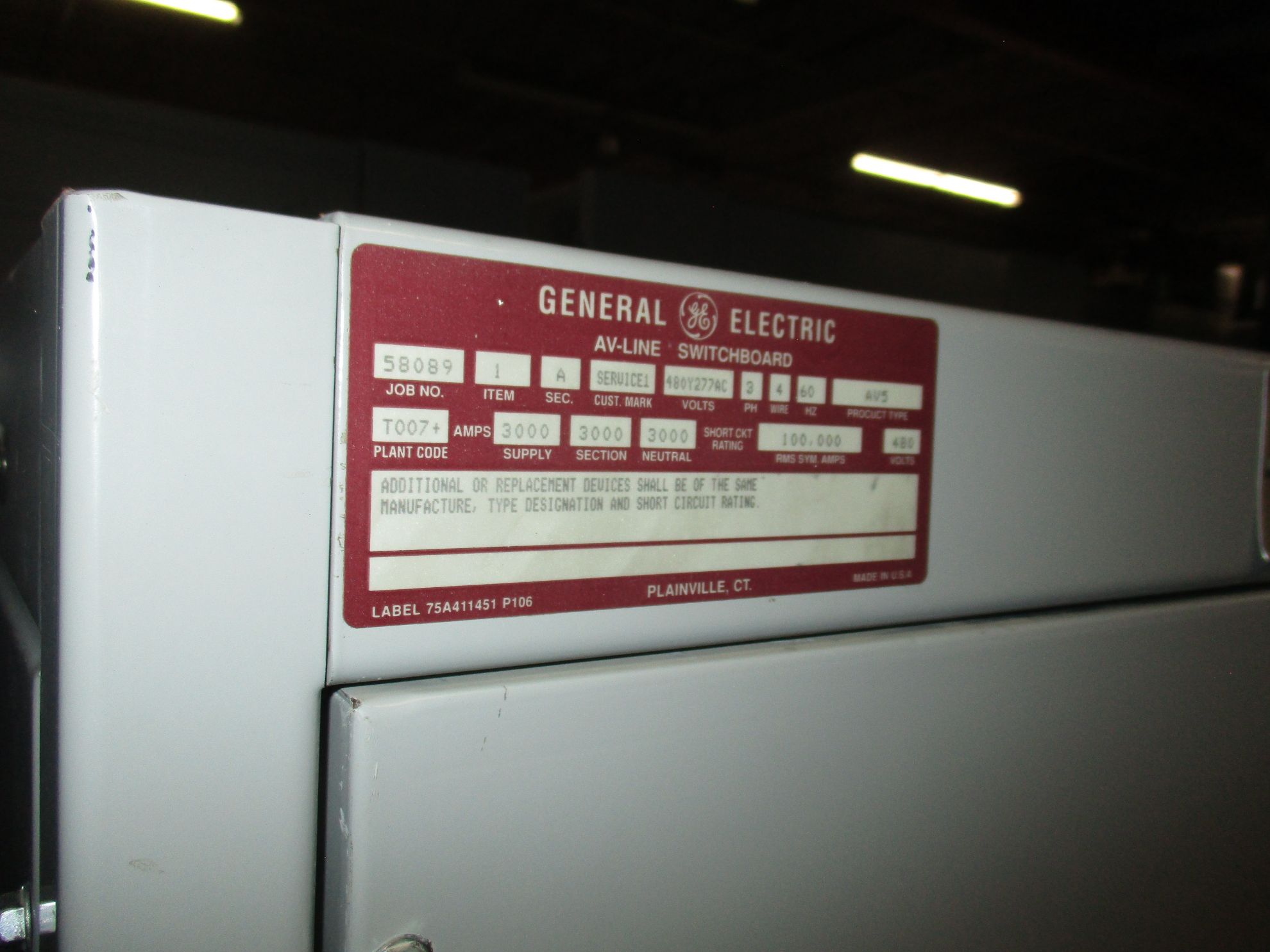 General Electric AV-Line Switchboard TP3030SS | 3000 Amp Main Breaker ...
