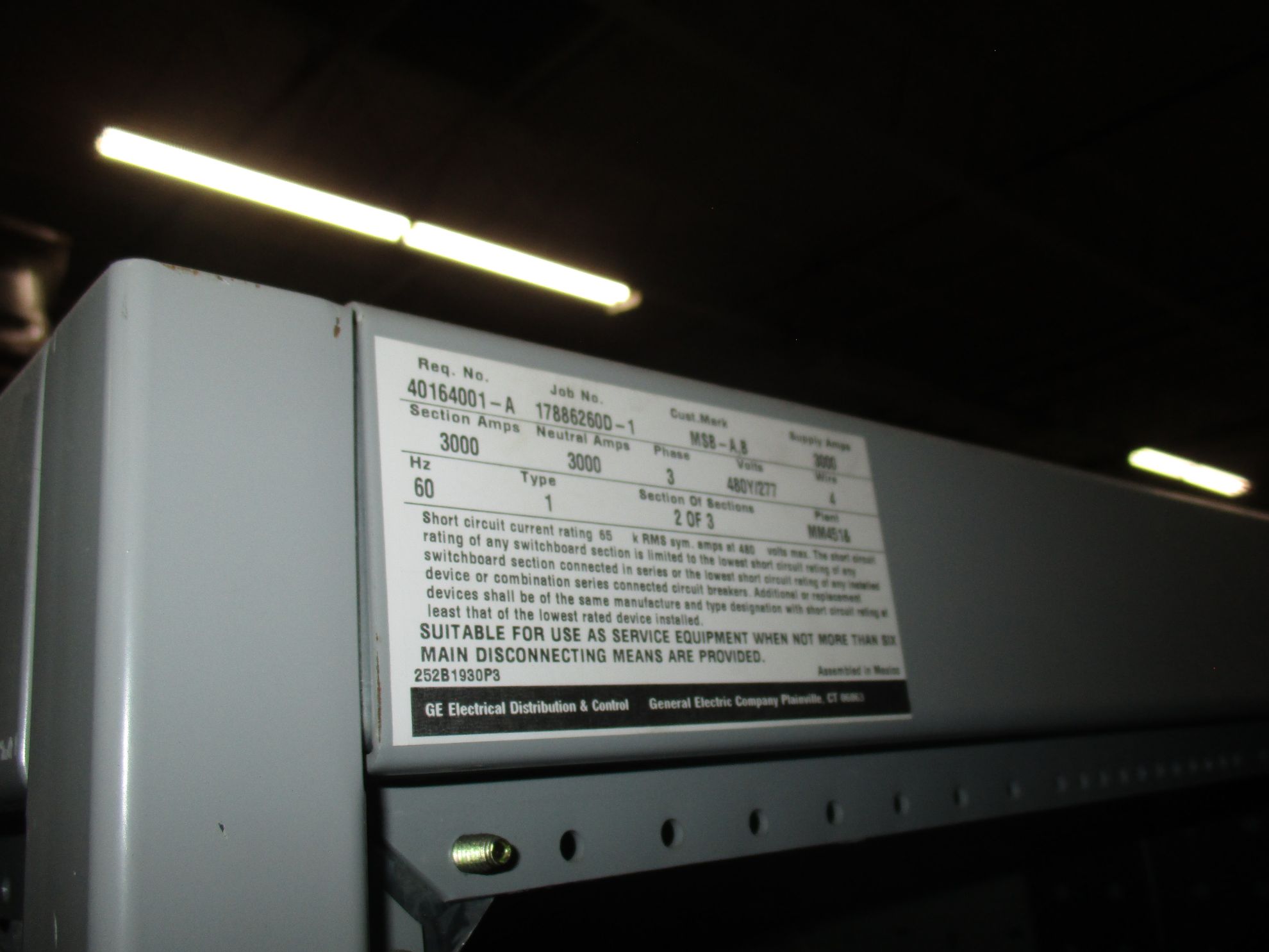 General Electric Spectra Switchboard TP3030TTR | 3000 Amp Main Breaker ...